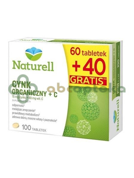 Naturell Cynk Organiczny + C, tabletki, 100 tabletek w Apteka ...