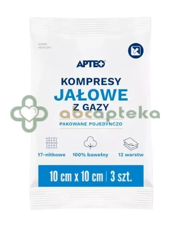 Kompresy jałowe z gazy Apteo, 10 cm x 10 cm, 3 sztuki w Apteka Internetowa ABCapteka.pl